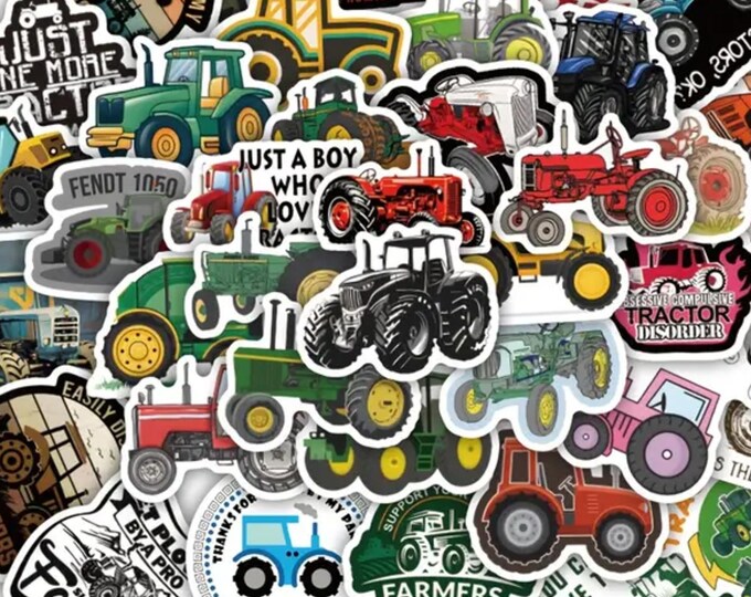 50 Tractor Stickers, Assorted Self Adhesive Waterproof Stickers, Farmer ...