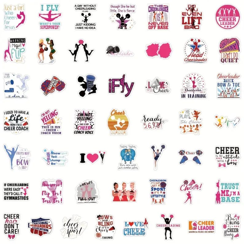 50 Cheerleading Stickers, Assorted Self Adhesive Waterproof Stickers ...