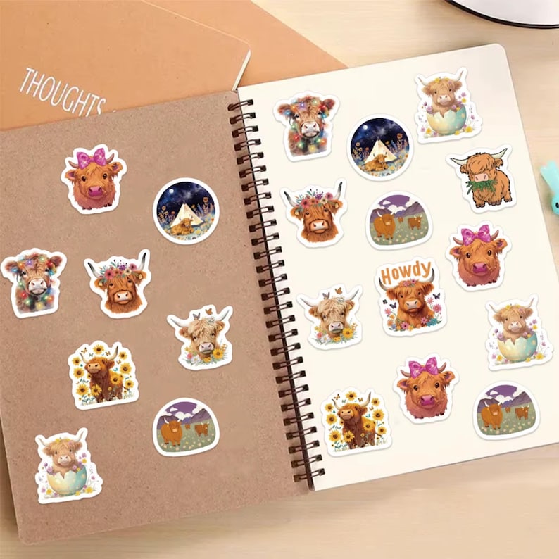 Cow Stickers, 1" / 25mm Shaped Paper Craft Sticker, Highland Scottish ...