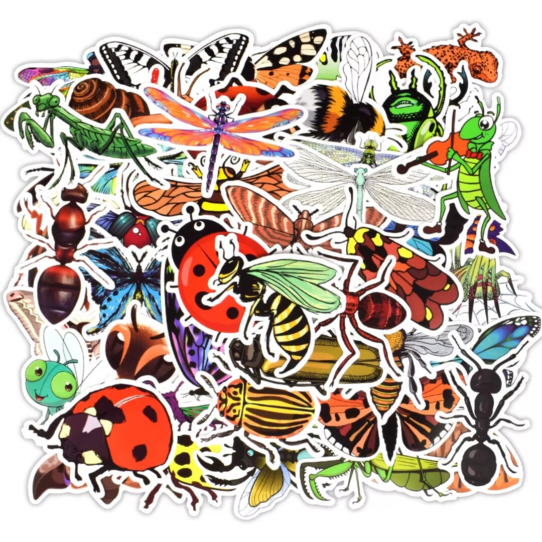 50 Insect Stickers, Assorted Self Adhesive Waterproof Stickers ...