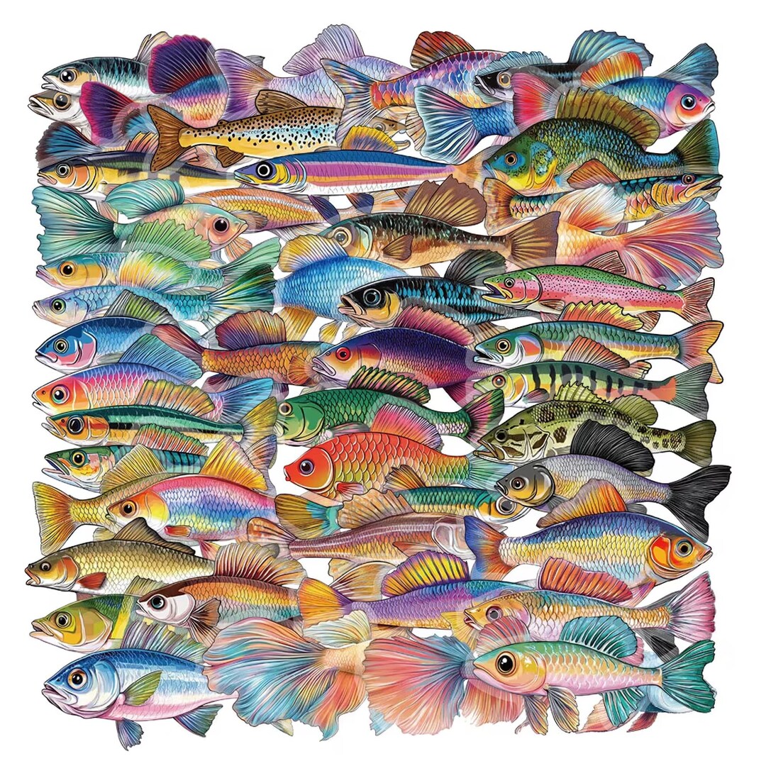 50 Fish Stickers, Assorted Self Adhesive Waterproof Stickers, Tropical ...