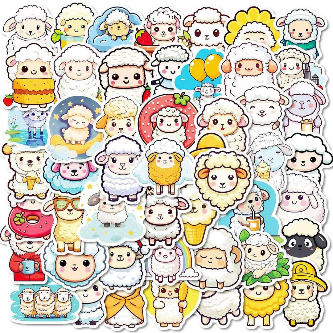 50 Sheep Stickers, Assorted Self Adhesive Waterproof Stickers, Woolly ...