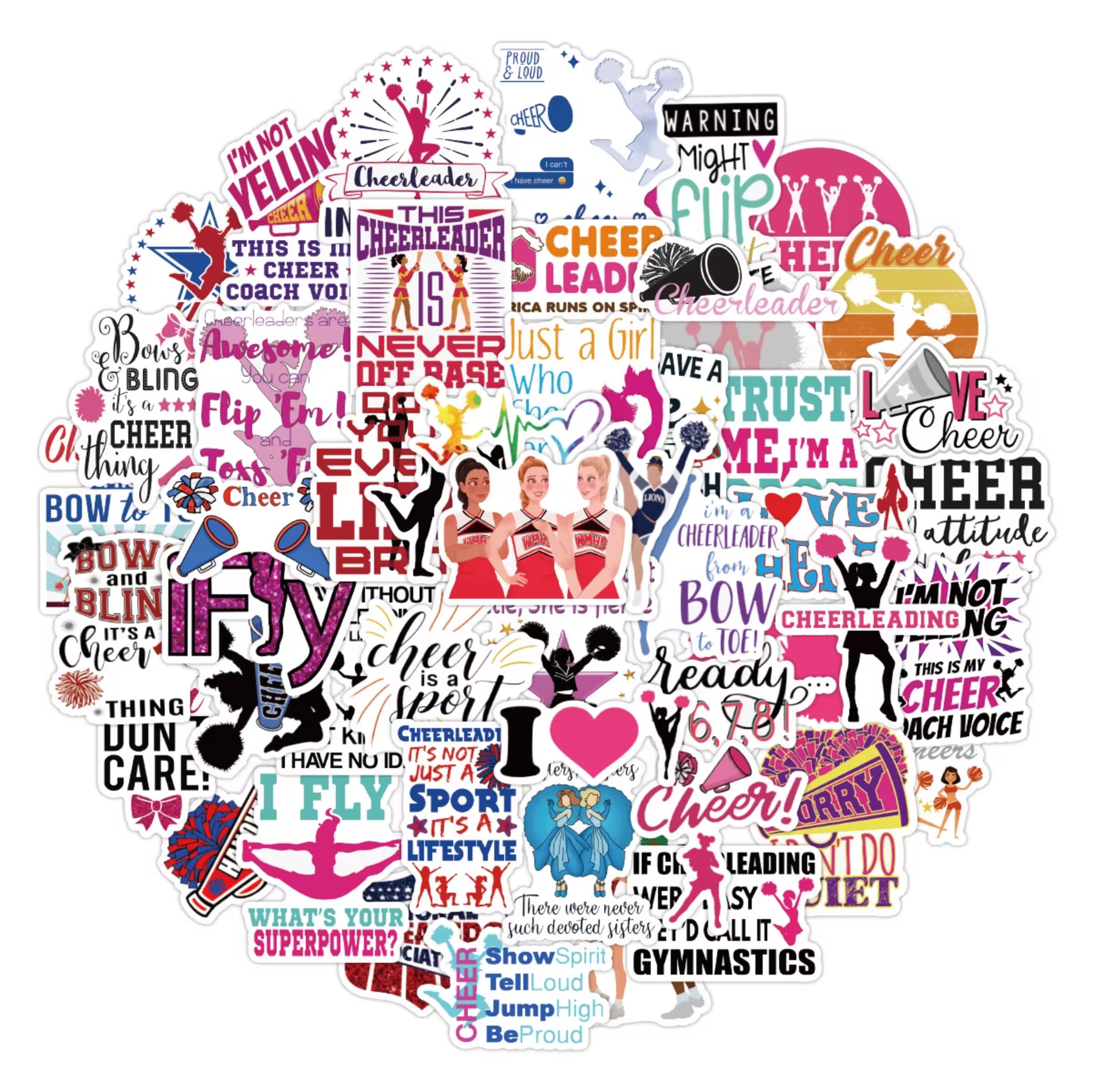 50 Cheerleading Stickers, Assorted Self Adhesive Waterproof Stickers ...