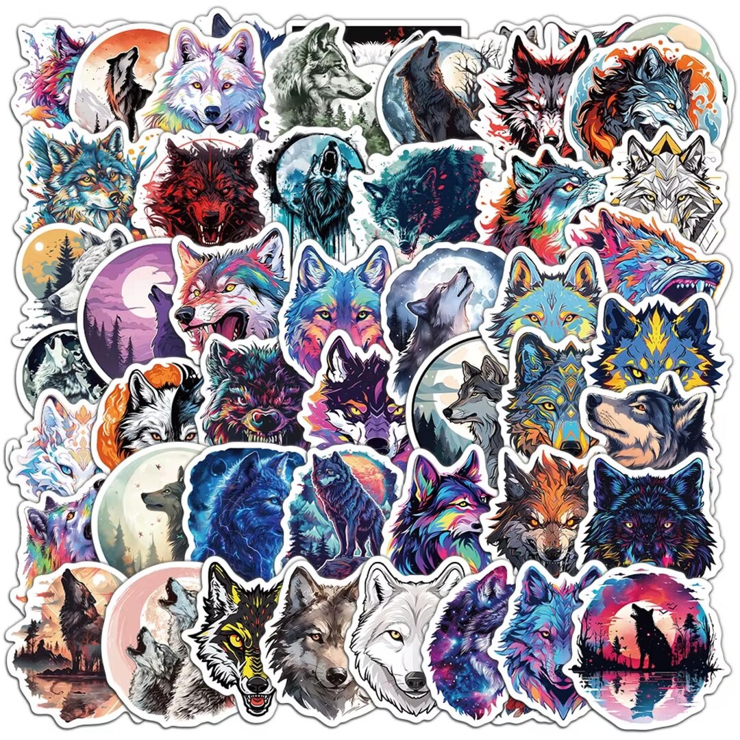 Wolf Stickers 50 Pack of Different Self Adhesive Waterproof Labels ...
