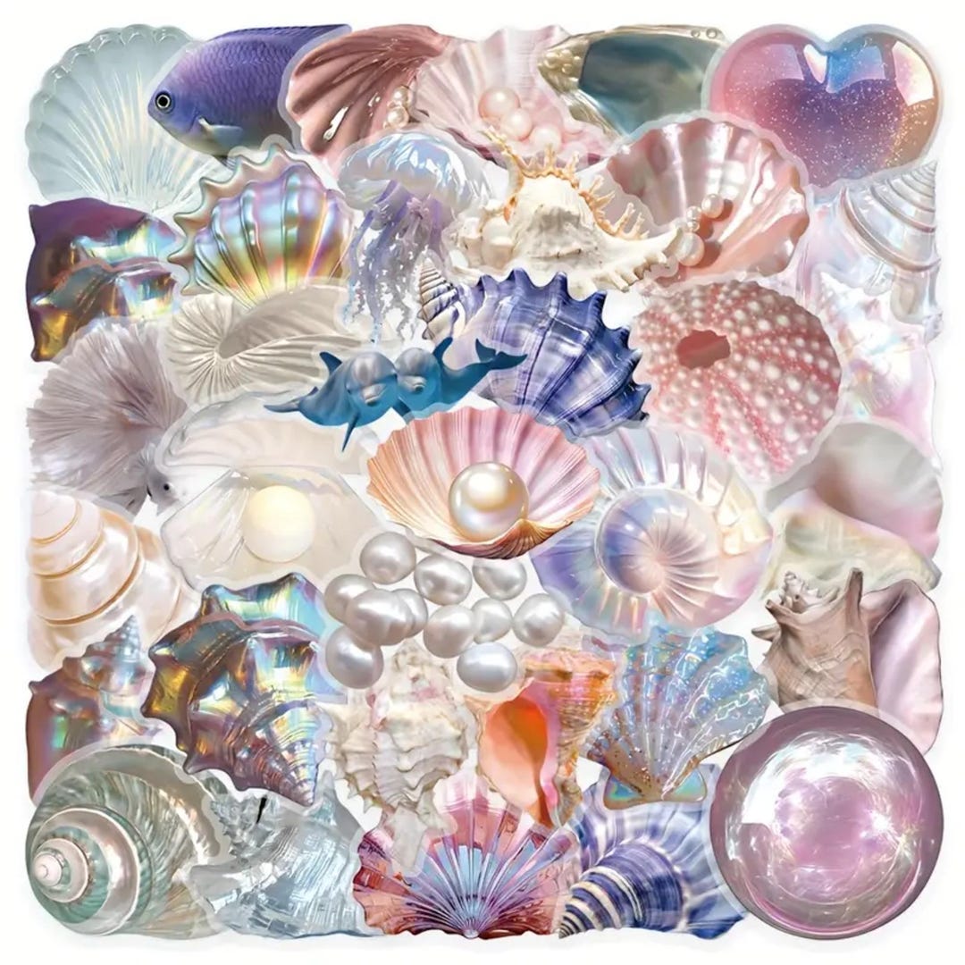50 Seashell Stickers, Assorted Self Adhesive Waterproof Stickers, Pearl ...