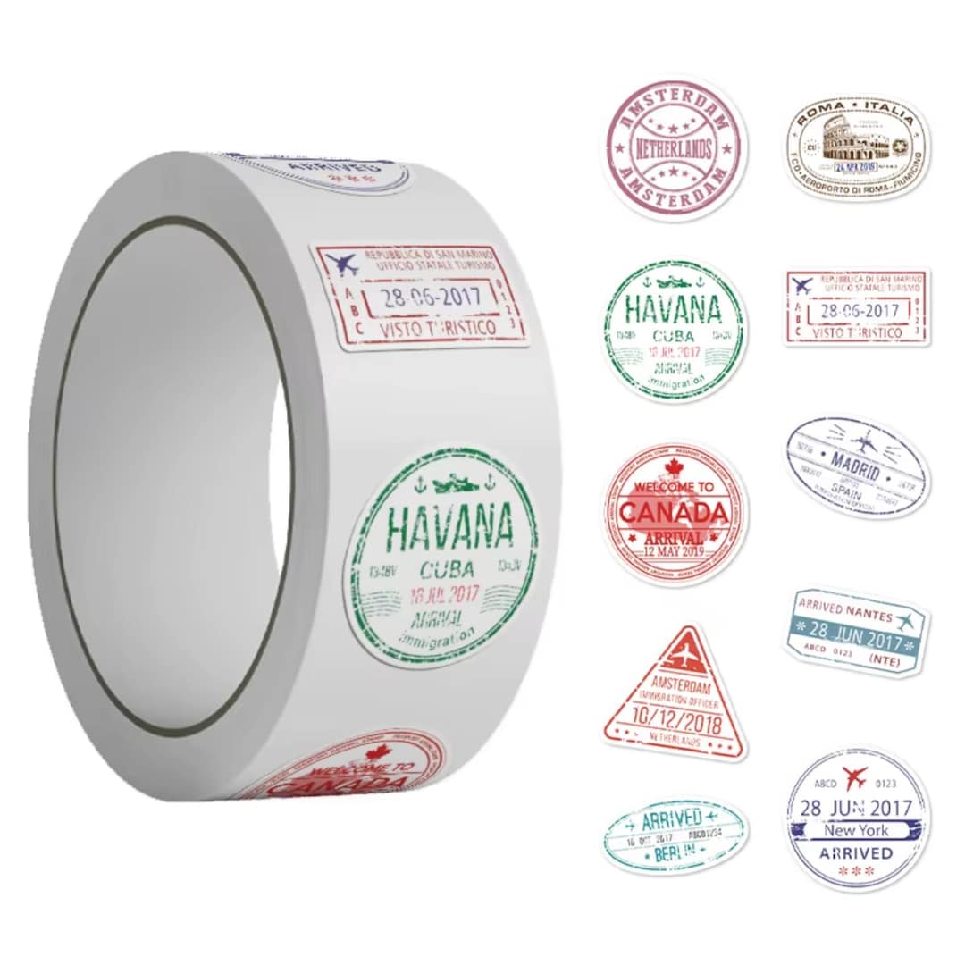 Roll / Strips of Passport Stamp Stickers 1" / 25mm Stickers, Fun Travel ...