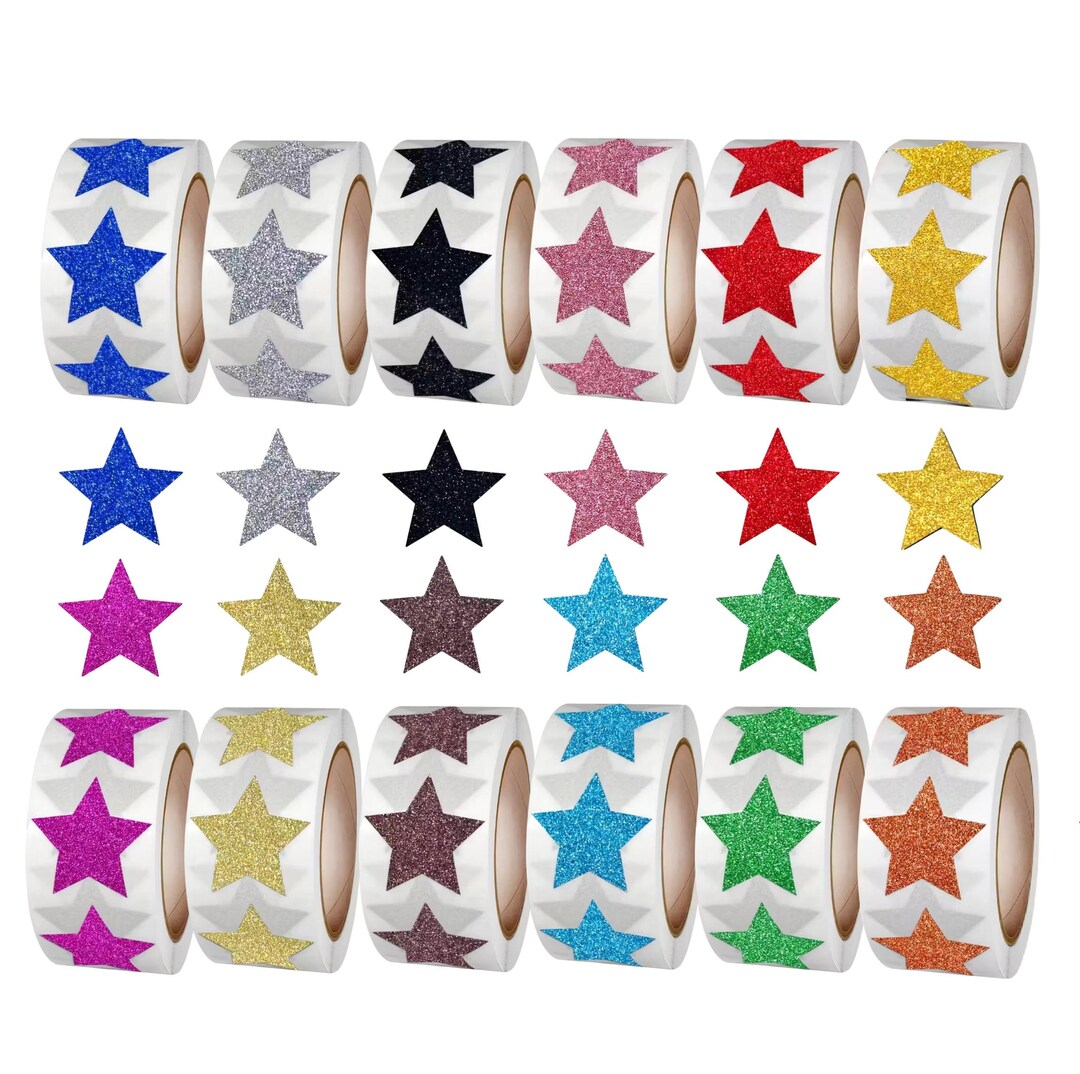 Roll / Strips of Glitter Star Stickers 1" / 25mm Shiny Star Design ...