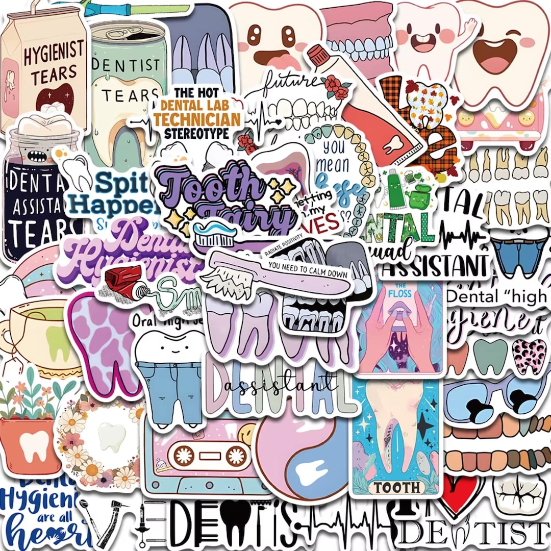 50 Dentist Stickers, Assorted Self Adhesive Waterproof Stickers, Dental ...