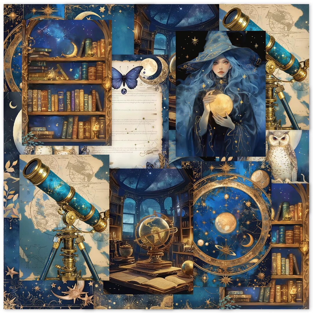 20 Witch Craft Paper Sheets, Astrology Blue Witch Background Craft Pack ...