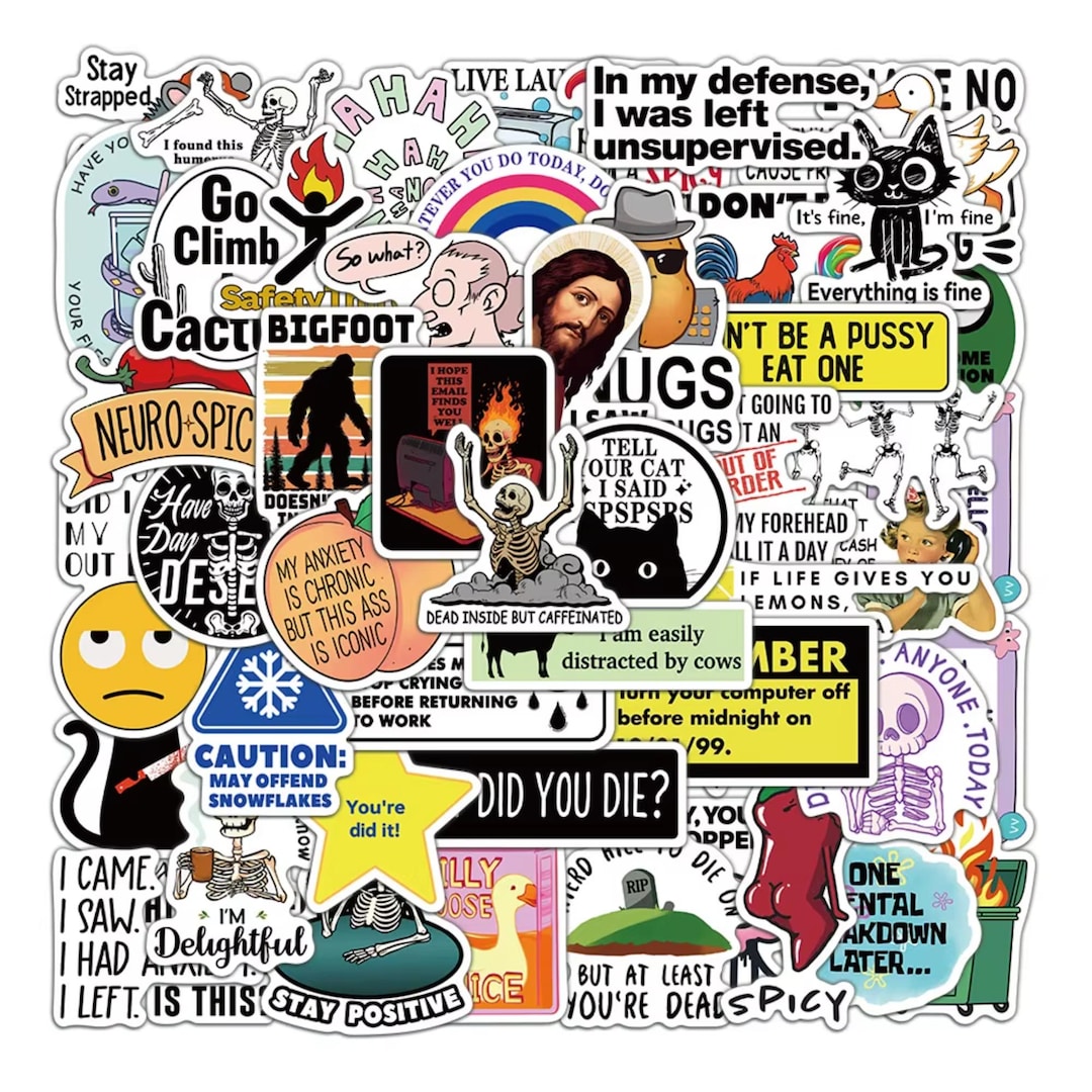 50 Adult Humour Stickers, Assorted Self Adhesive Waterproof Stickers ...