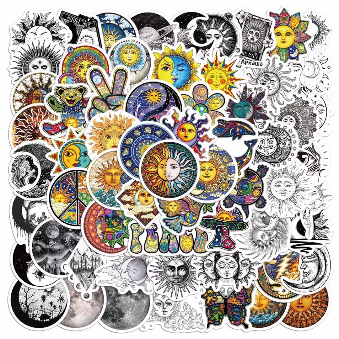 Sun & Moon Stickers 64 Pack of Different Self Adhesive Waterproof ...