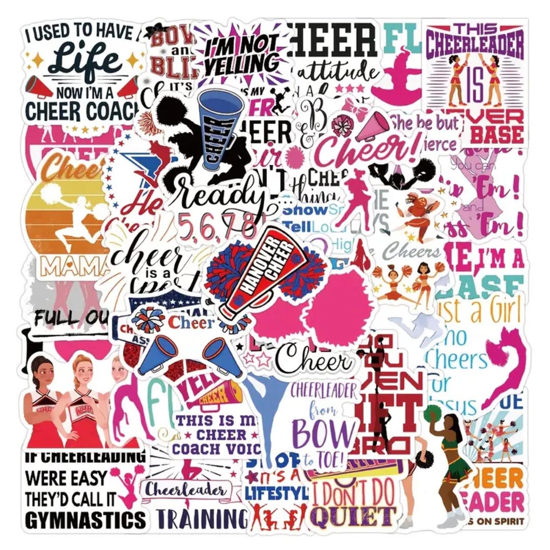 50 Cheerleading Stickers, Assorted Self Adhesive Waterproof Stickers ...