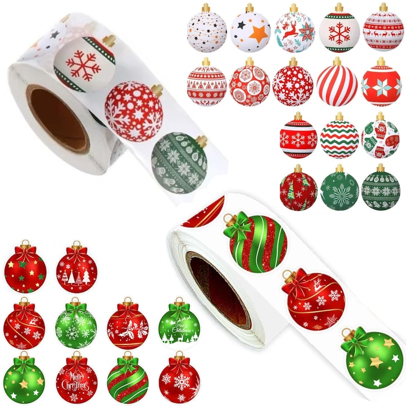 Roll / Strips of Christmas Bauble Stickers 1" / 30mm Craft Stickers ...