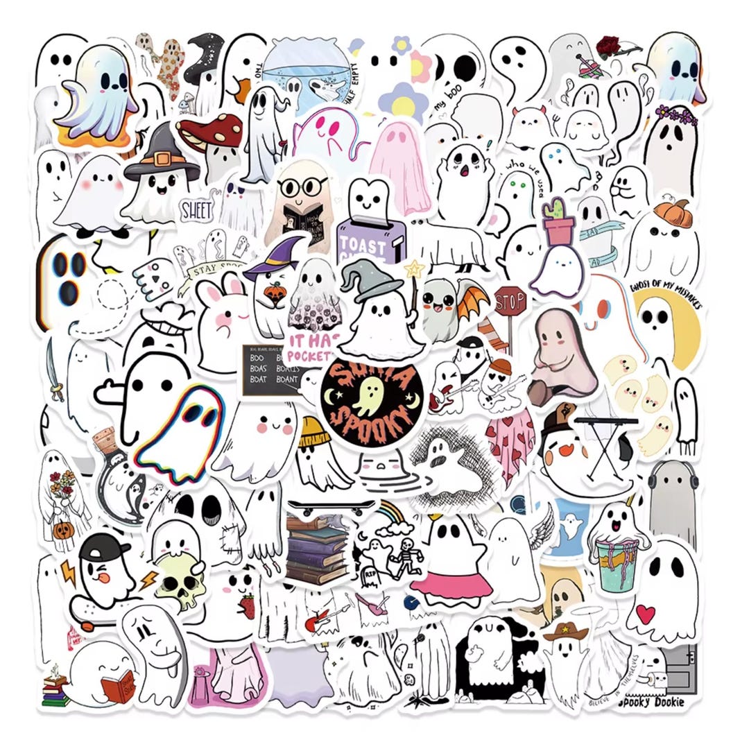 100 Ghost Stickers, Assorted Self Adhesive Waterproof Stickers, Scary ...