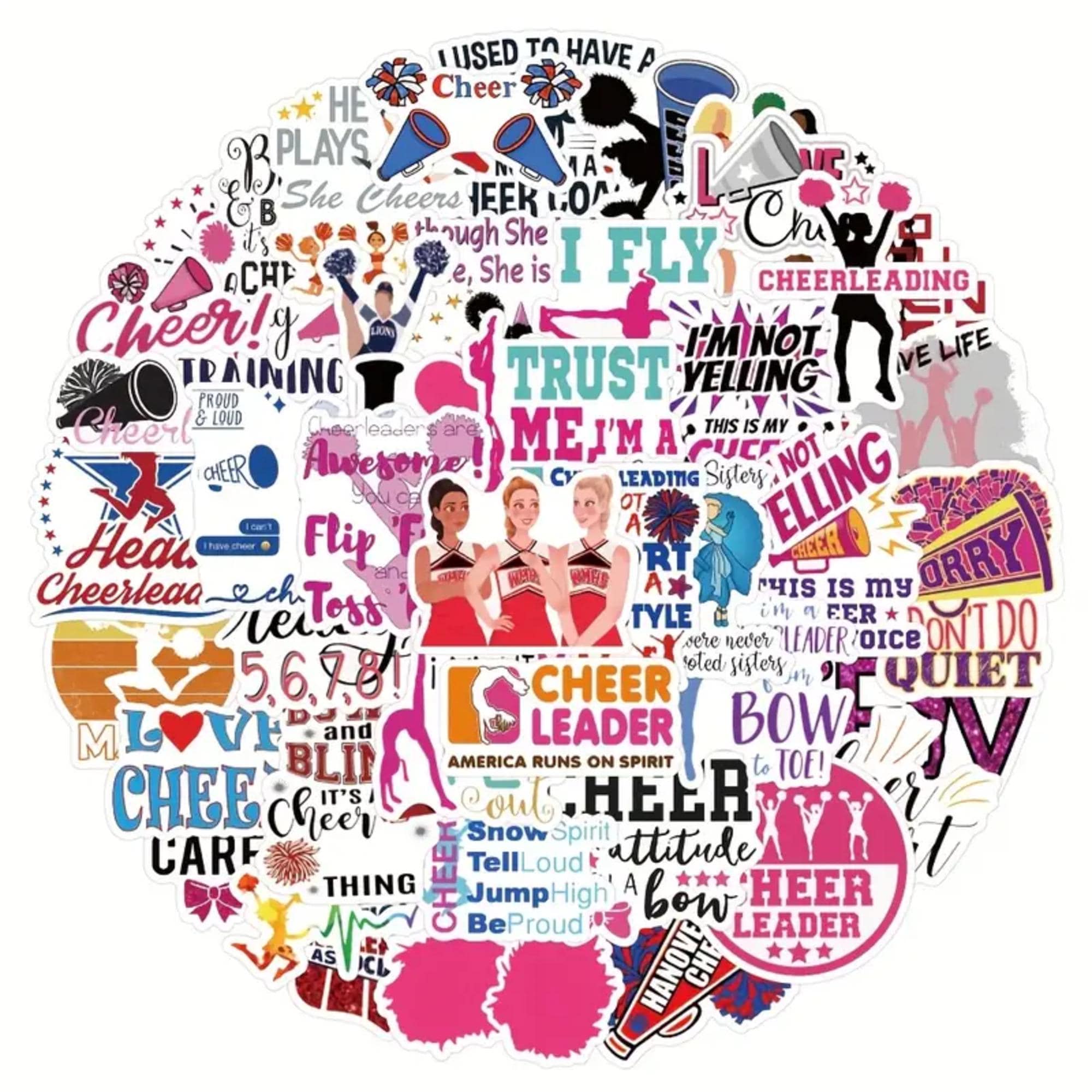 50 Cheerleading Stickers, Assorted Self Adhesive Waterproof Stickers ...
