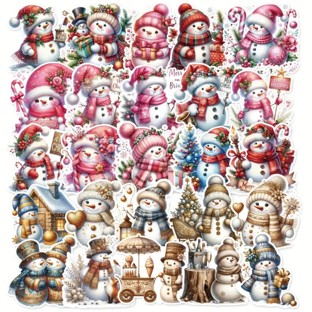 50 Snowman Stickers, Assorted Self Adhesive Waterproof Stickers, Pretty ...
