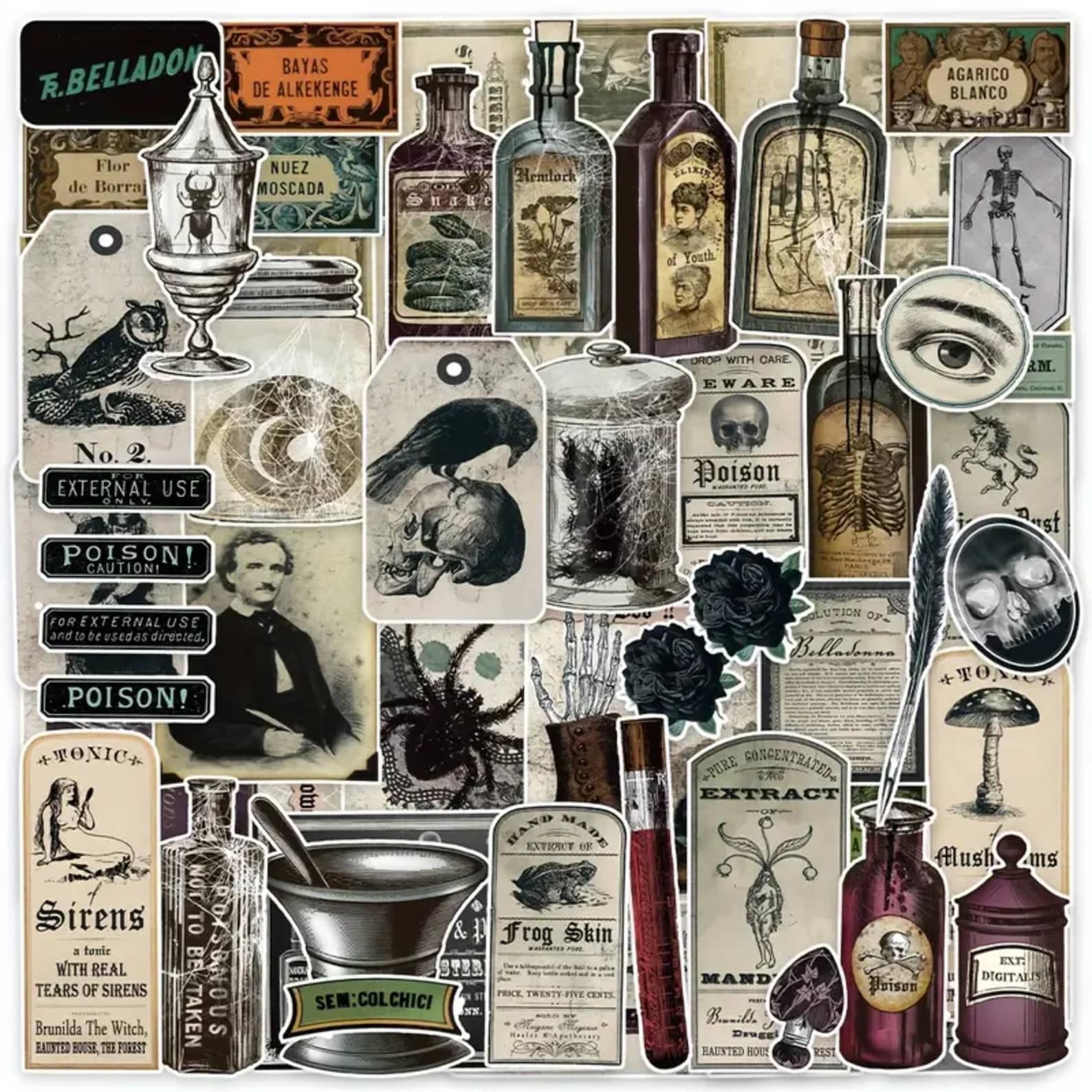 50 Poison Stickers, Assorted Self Adhesive Waterproof Stickers ...