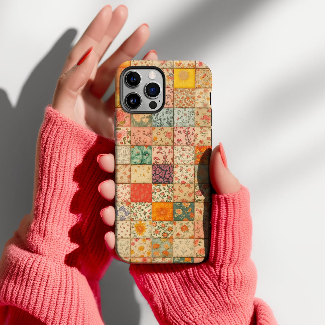 Retro Patchwork Floral Phone Case, Cozy Quilt Phone Case, iPhone 17 16 ...