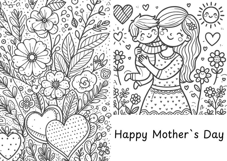 Mother’s Day Coloring Cards -15 Different Design - Etsy