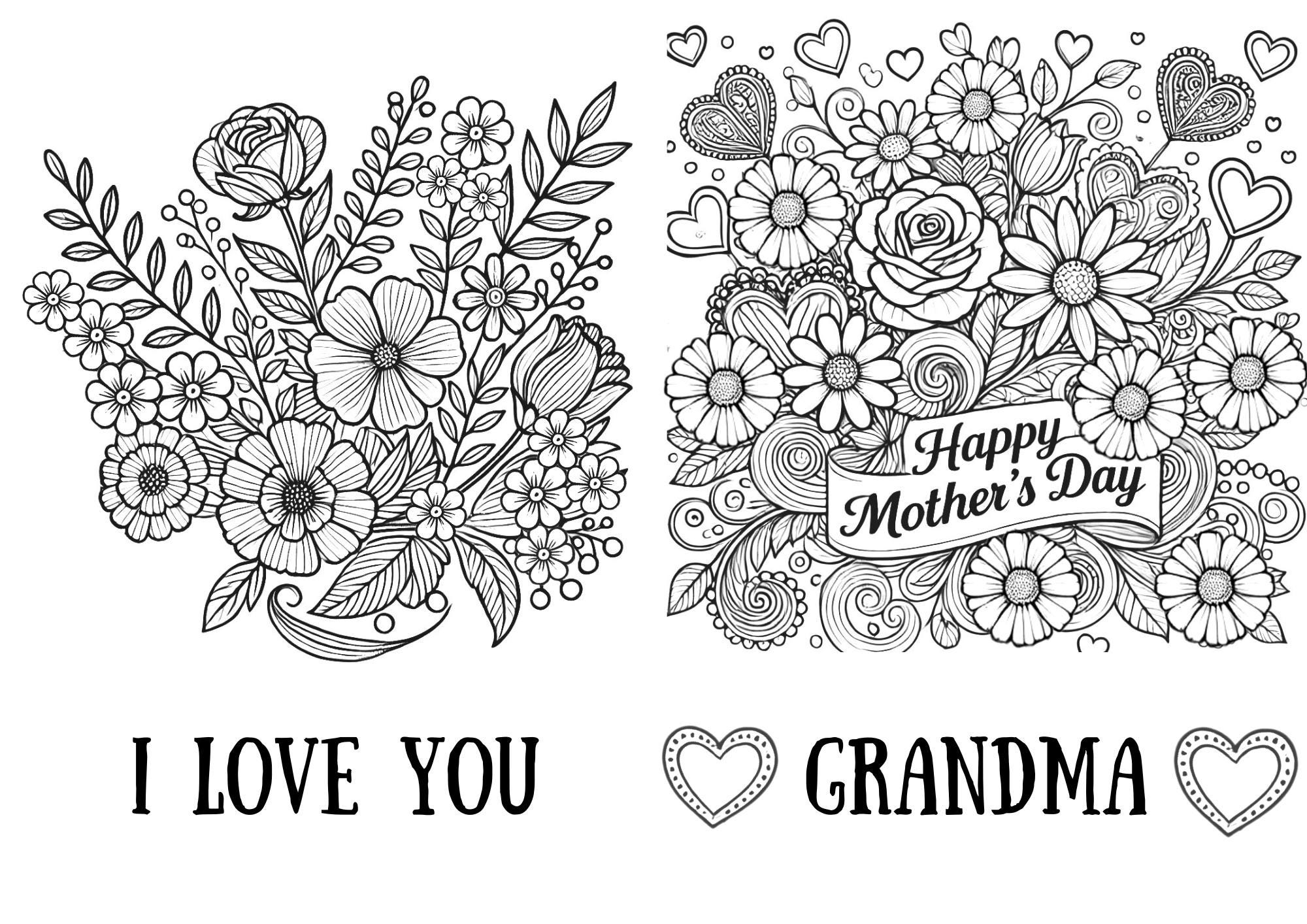 Mother’s Day Coloring Cards -15 Different Design - Etsy