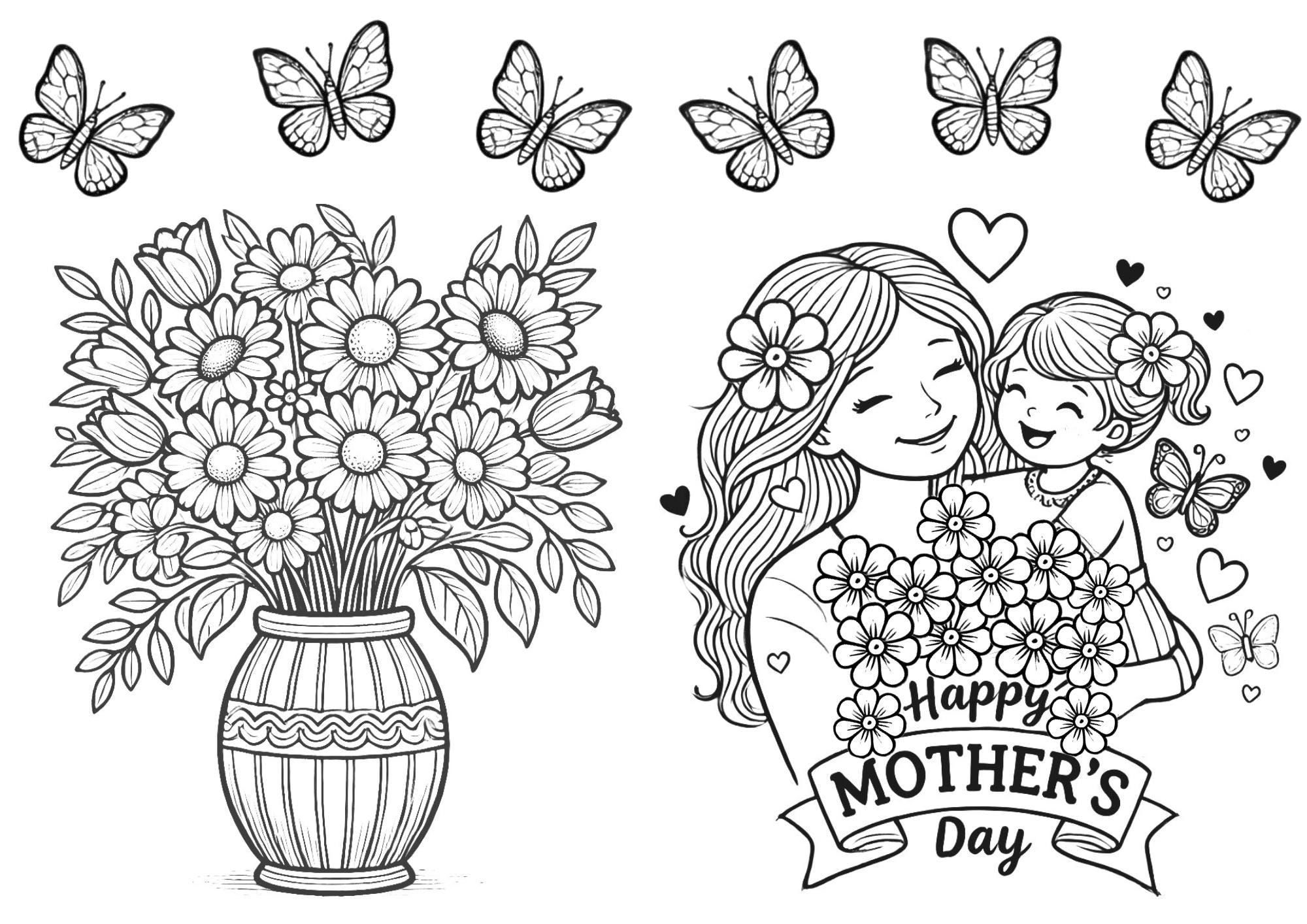 Mother’s Day Coloring Cards -15 Different Design - Etsy