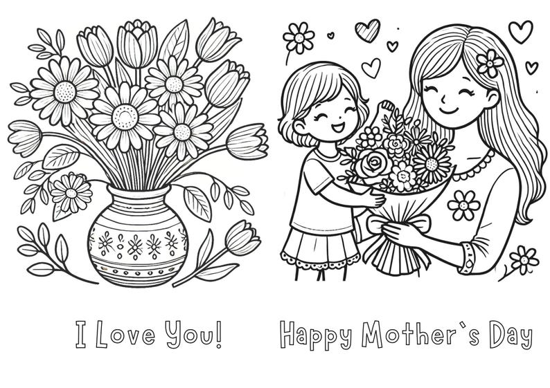 Mother’s Day Coloring Cards -15 Different Design - Etsy