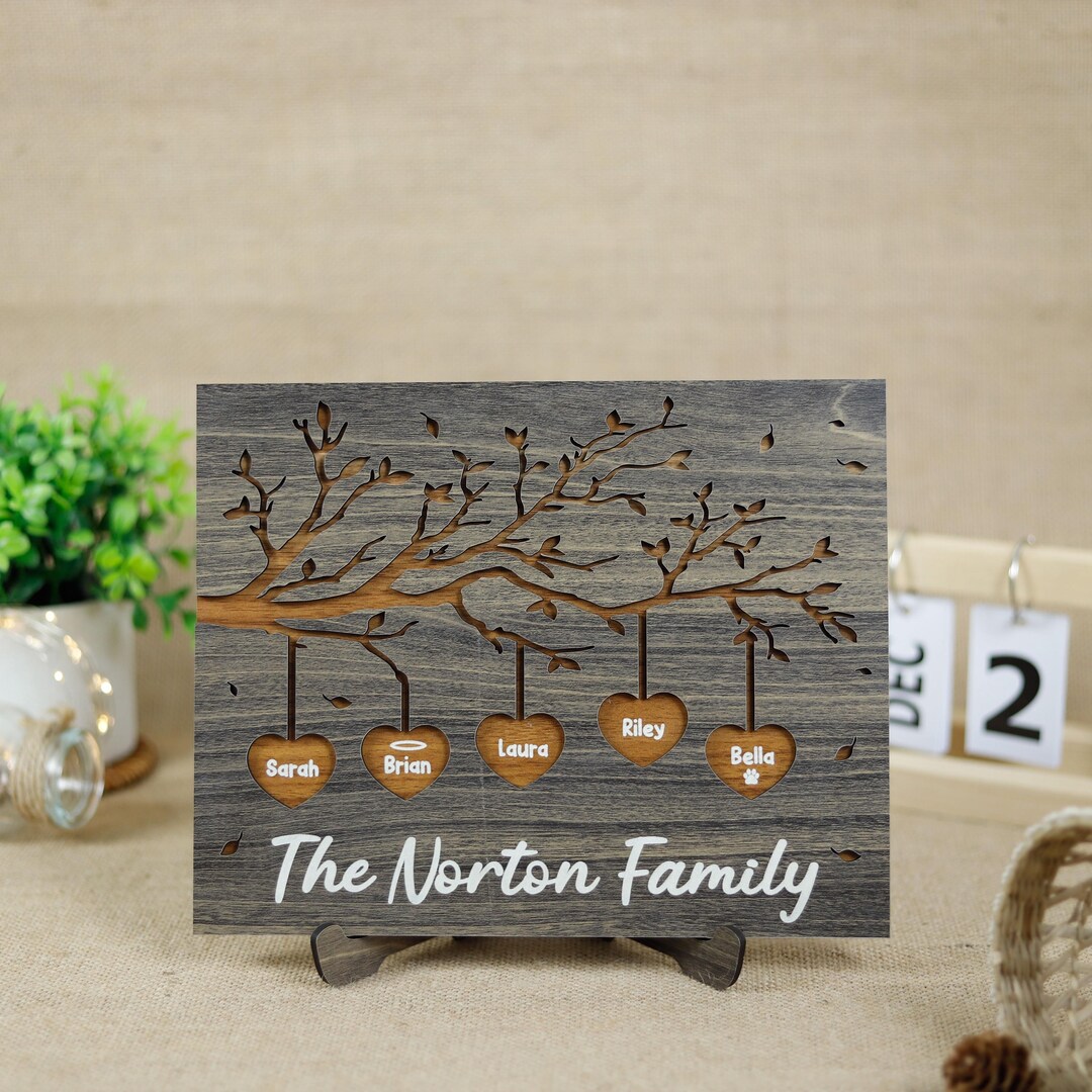 Family Tree 3D Wooden Sign, Engraved Family Name Sign, Personalized ...