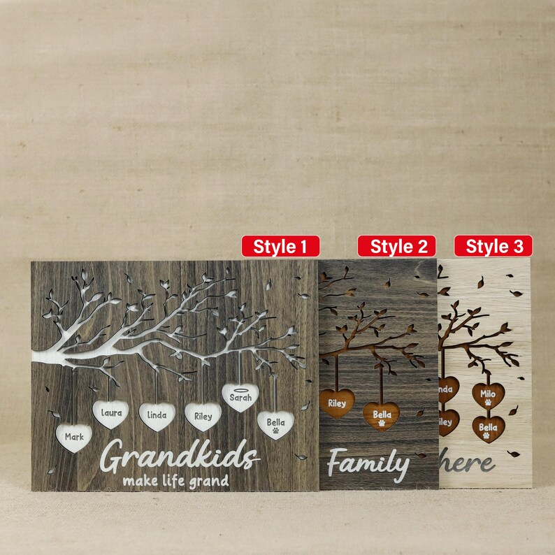 Family Tree 3D Wooden Sign, Engraved Family Name Sign, Personalized ...