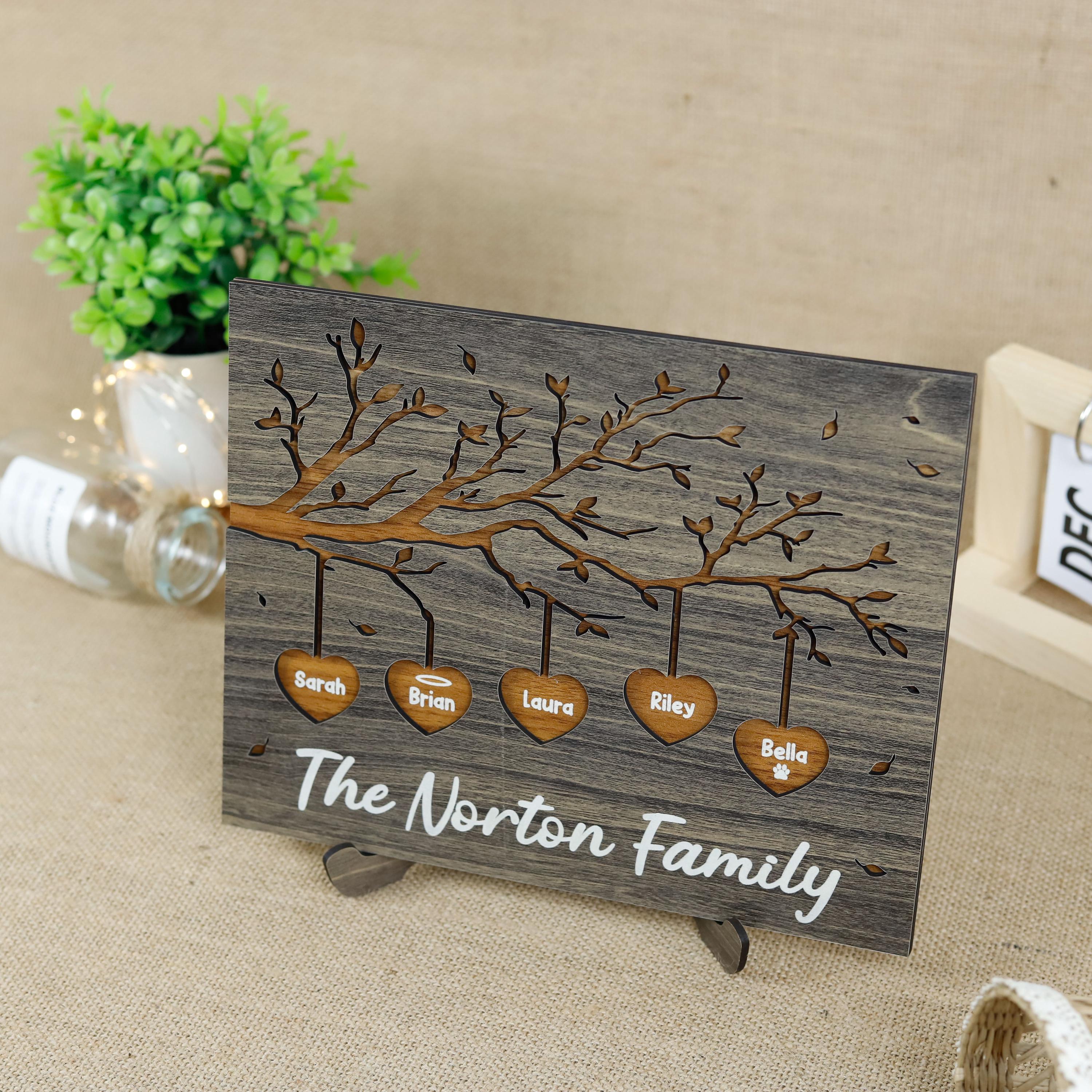 Family Tree 3D Wooden Sign, Engraved Family Name Sign, Personalized ...