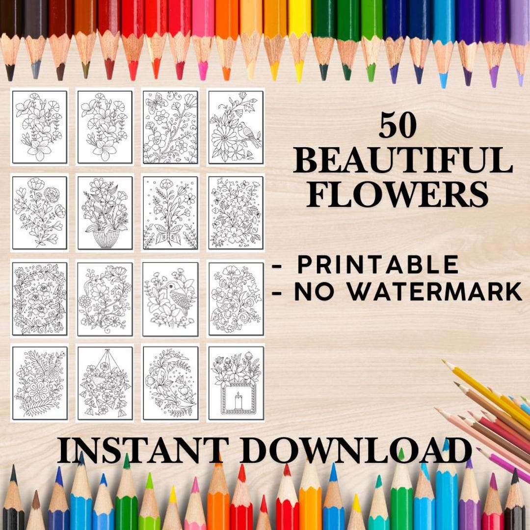 50 Beautiful Flower Coloring Pages – Relax & Enjoy! | PDF Instant ...