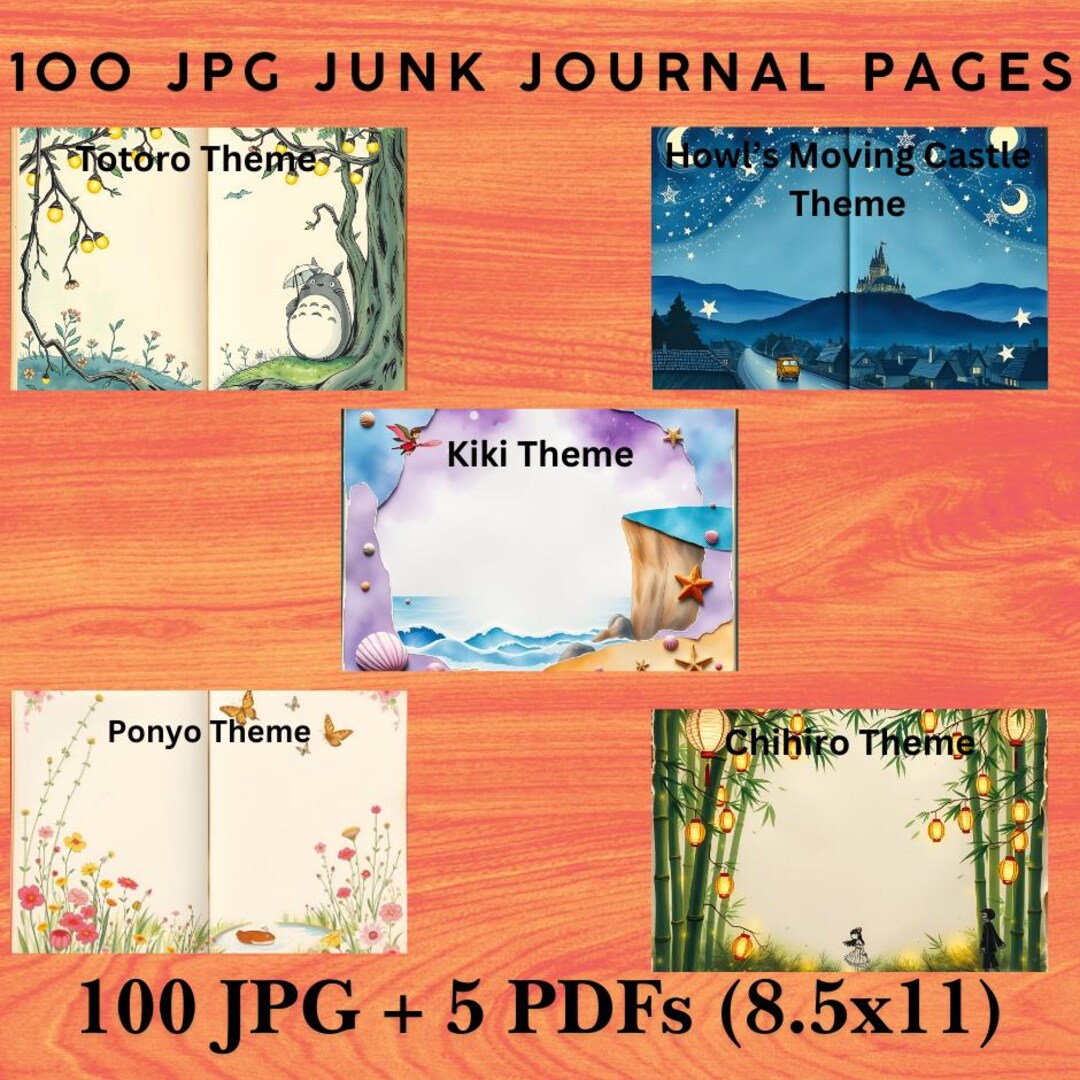 Anime Style Junk Journal Pages Bundle Totoro Howl’s Ponyo Kiki Chihiro ...