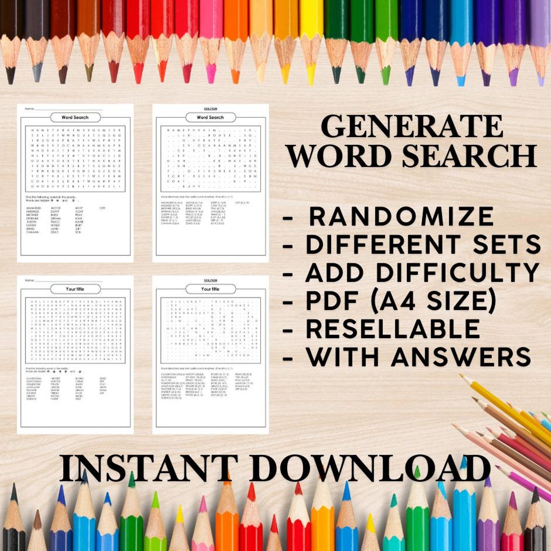 Custom Word Search Puzzle Personalized Printable Randomized for ...
