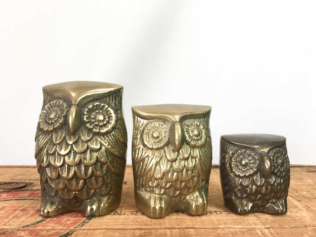 Vintage Brass Owl Lot Set of Three Figurine Collectible Home Decor ...