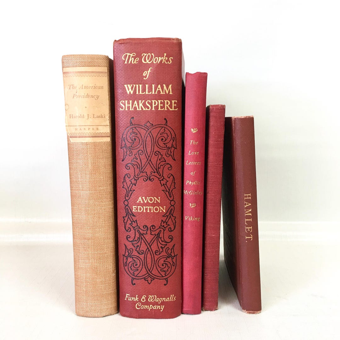 Vintage Red Book Lot Shelf Filler 5 Books Collection Set of Five Home ...