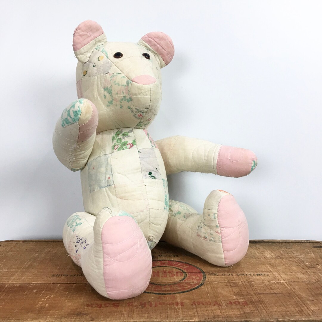 Vintage Patchwork Cutter Quilt Stuffed Teddy Bear Hand Stitched Sewn ...