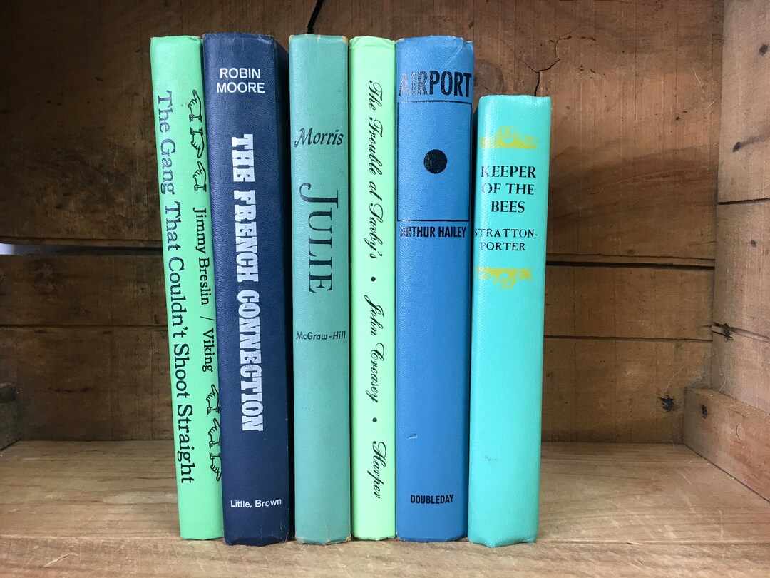 Vintage Blue and Green Book Lot Shelf Filler Six Books Collection Set ...
