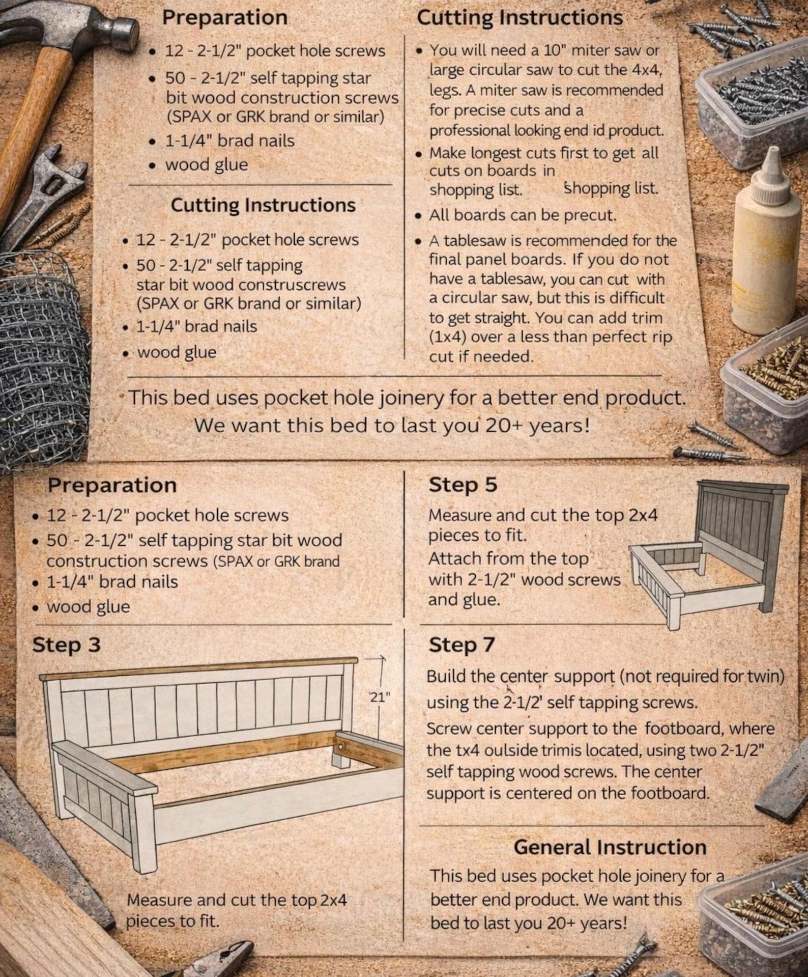 Twin to California King Farmhouse Bed Frame Plans | DIY Build Plan PDF ...