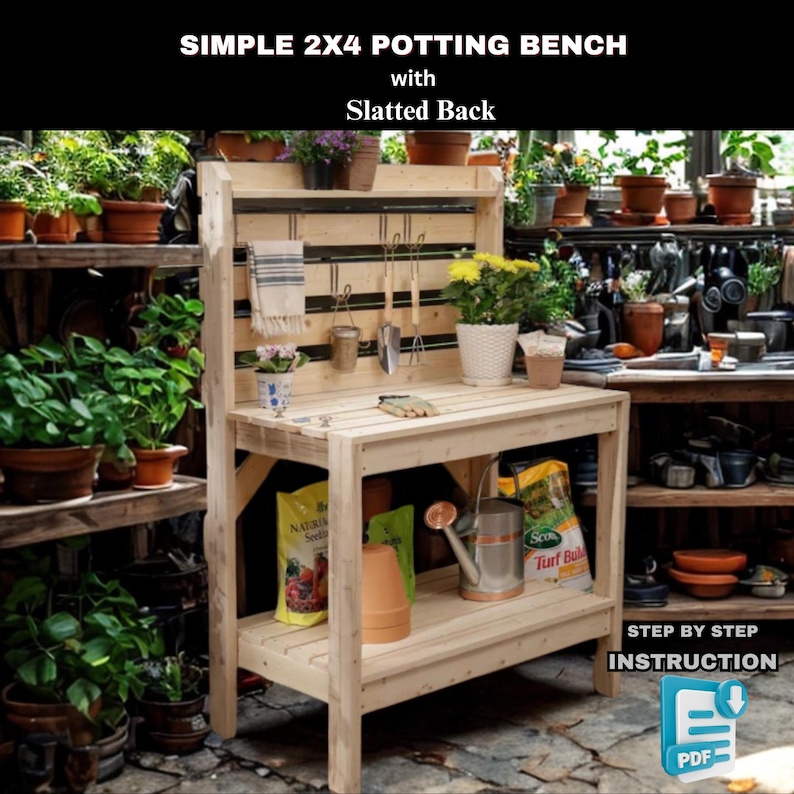 2x4 DIY Plans for Wooden Potting Bench With Step by Step Instructions - Outdoor Potting Table ...
