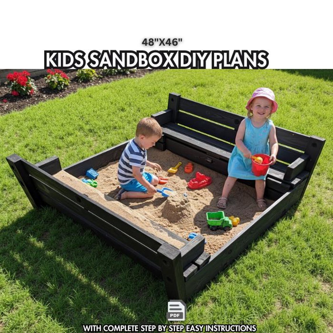 Kids Sandbox Plans With Build-in Seats - Step by Step Instructions DIY ...