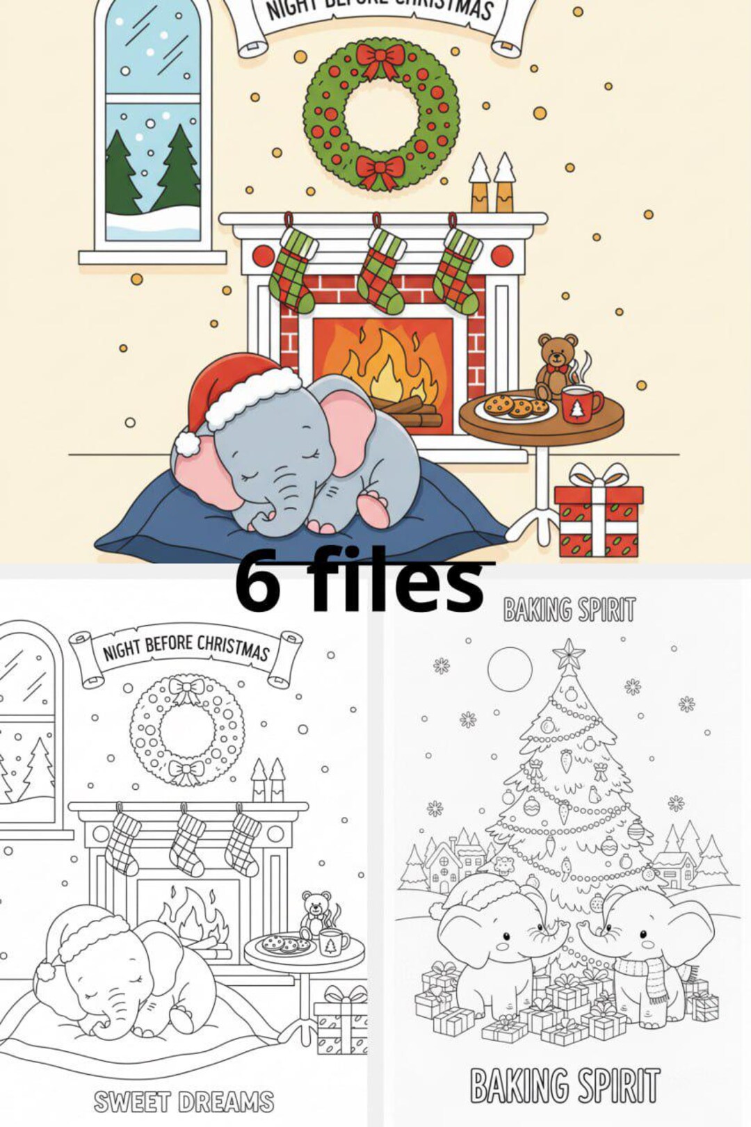 Elephant Christmas Coloring Page, Digital Page, Elephantxmas Gift ...