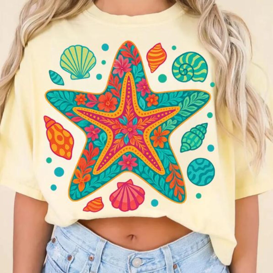 Preppy Starfish Png, Summer Vibes Png, Retro Floral Summer Png, Ocean ...