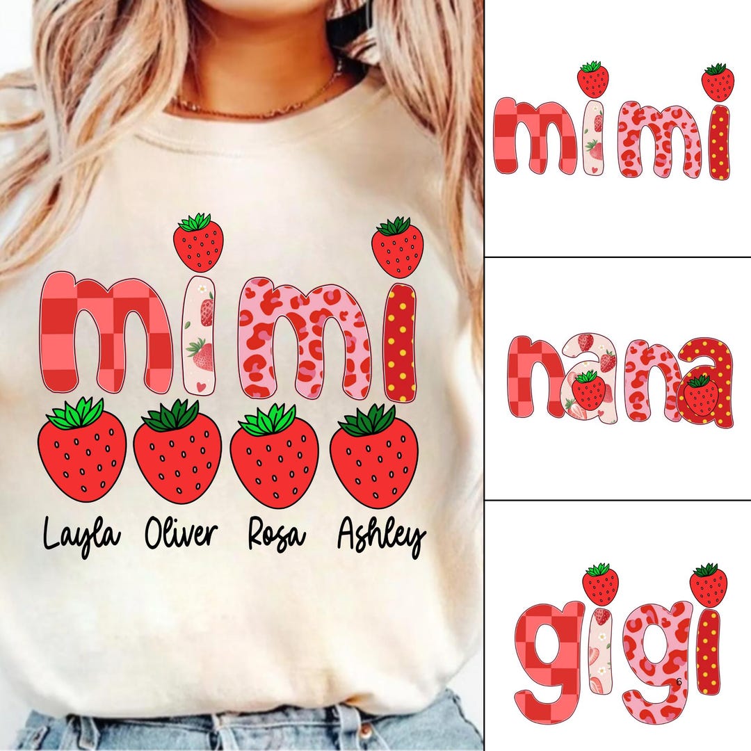 Preppy Mimi Nana Gigi Strawberry Glitter Png, Cute Strawberry Floral ...