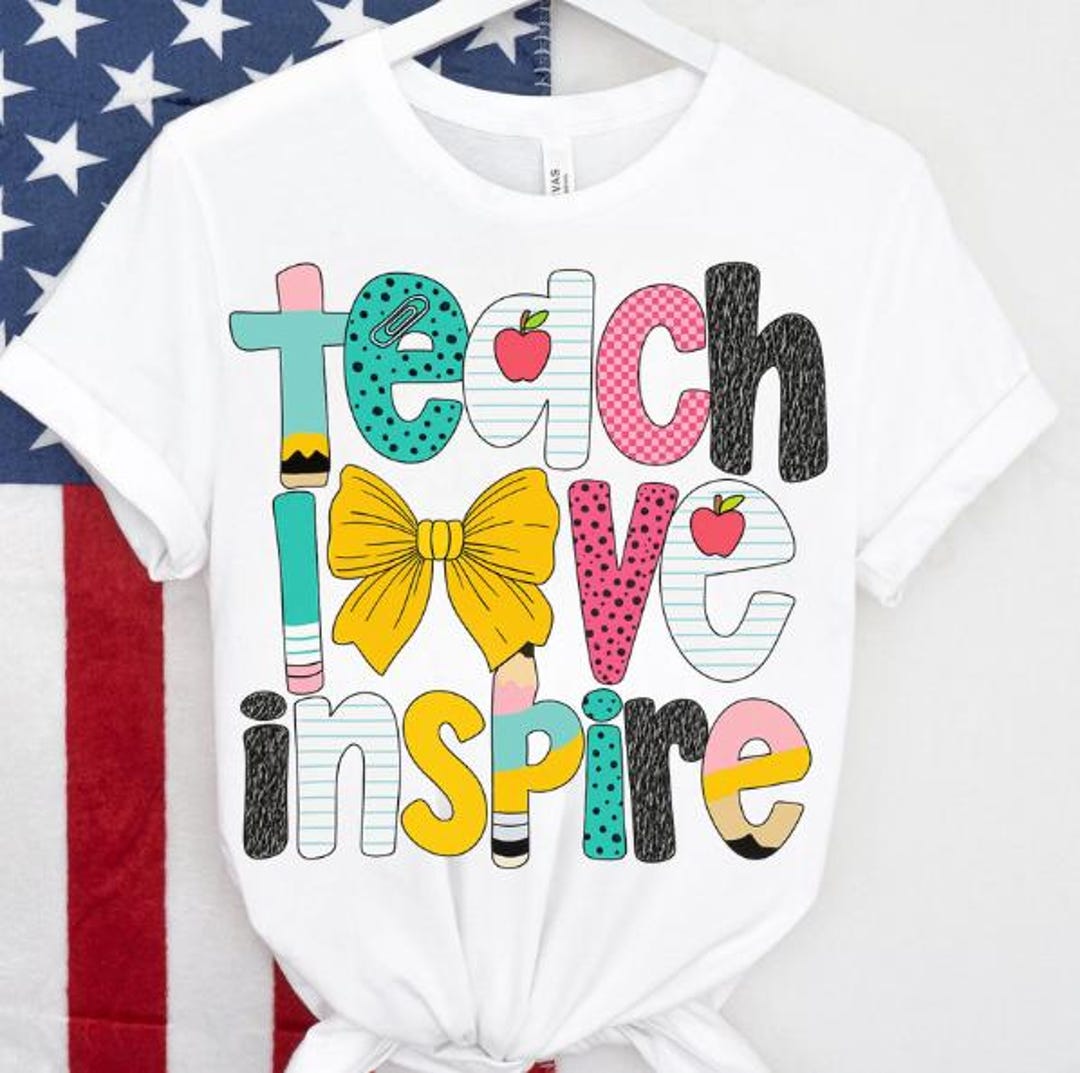 Preppy Teach Love Inspire Png, Preppy Teacher Pencil Glitter Doodle Png ...