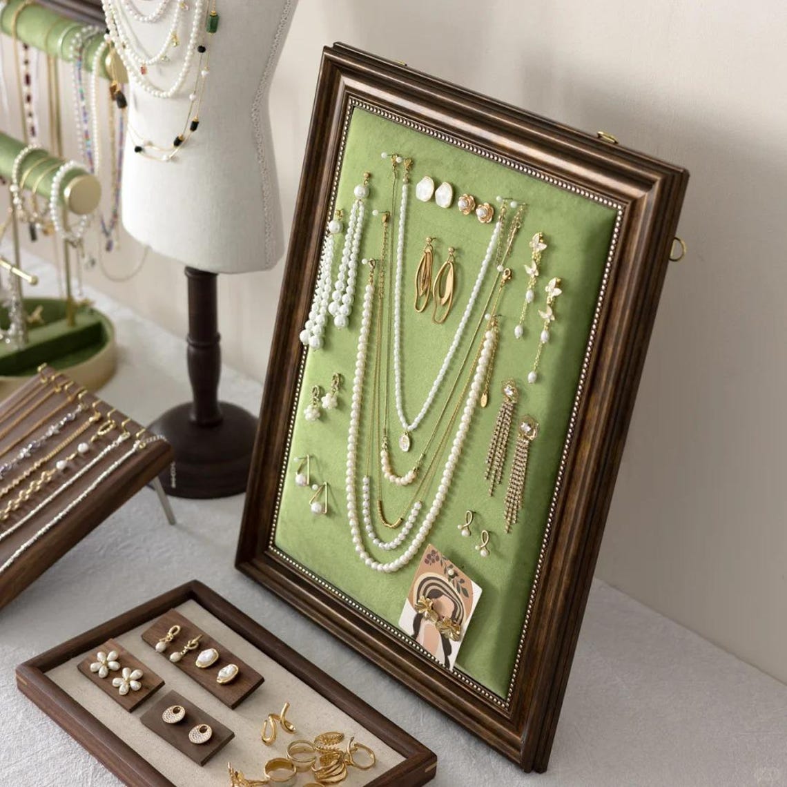 Velvet Jewelry Display Stand - Wall Mount Necklace & Earring Organizer ...