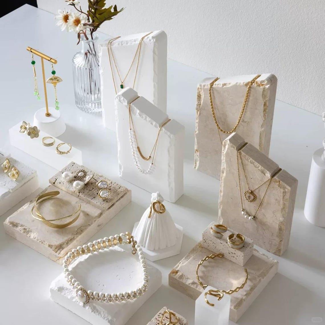 Elegant Gypsum Marble Jewelry Showcase Display - Necklace Holder ...