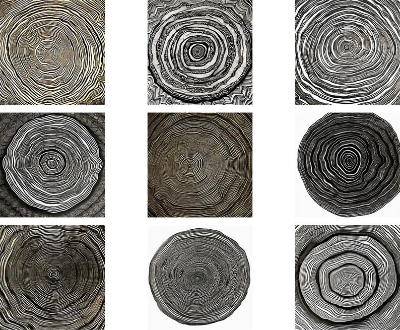 13 Pen and Ink Drawings of Woodcut Tree Rings, Tree Ring Art - 13 JPG ...