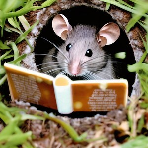 9 Cute Mouse Reading a Book in a Mouse Hole Graphics, Mouse Digital Art ...