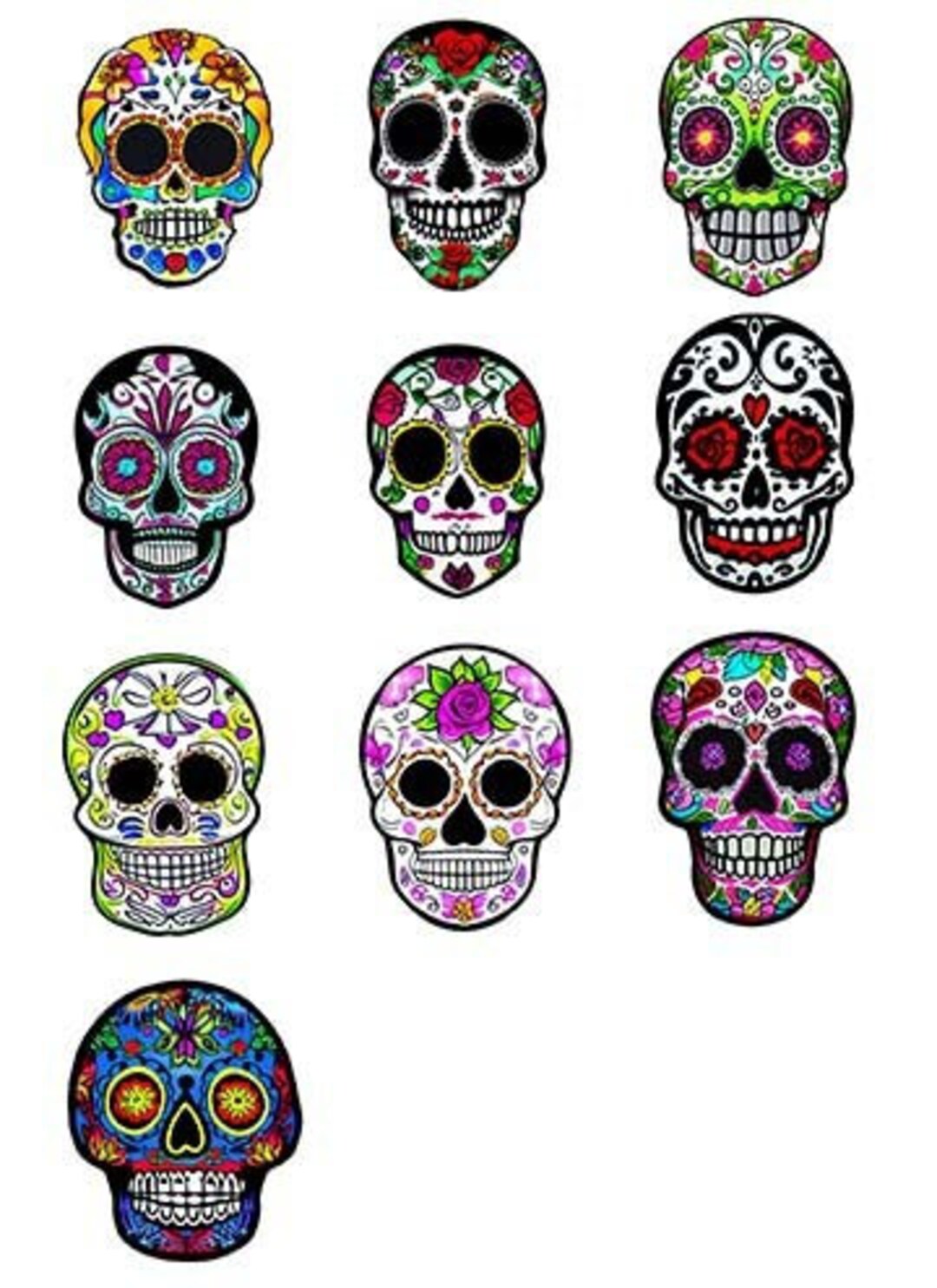 10 Sugar Skulls, Day of the Dead, Día De Los Muertos - 10 PNG Files For ...