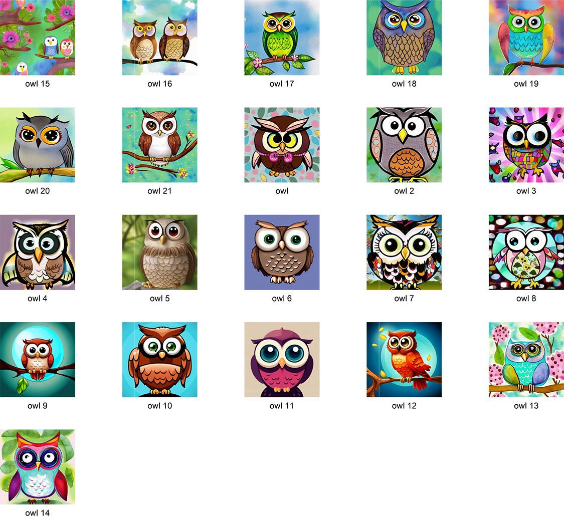 21 Cute Owl Graphics, Owl Digital Art - 21 JPG Files For: Printing ...
