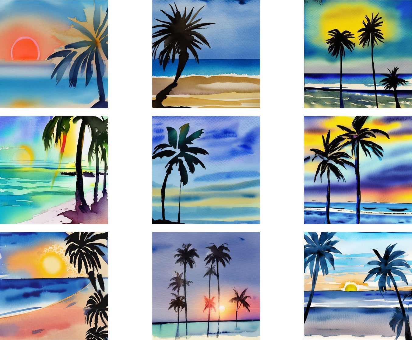 16 Palm Tree Watercolor Prints, Palm Tree Digital Wall Art, Printable ...